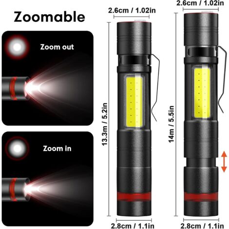 Mini Lampe Torche LED 2 Pièces, Clip en Acier & COB, Petite Lampes de ...