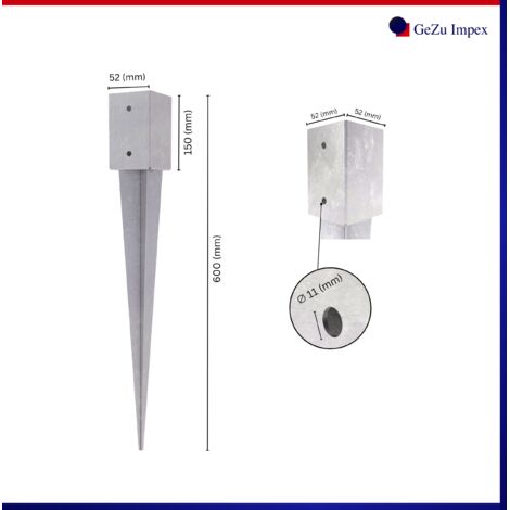 GeZu Impex Post Support Spike 52 x 52 x 600 mm Hot Dip Galvanised Fence ...
