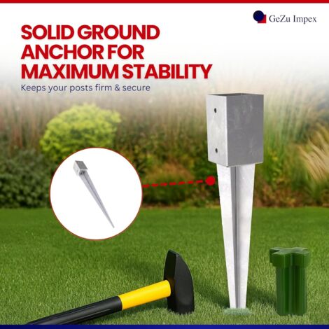GeZu Impex Post Support Spike 52 x 52 x 600 mm Hot Dip Galvanised Fence ...