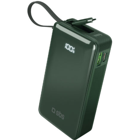 SBS Power Bank 10000 Con Display E Cavo USB-C Incluso Verde