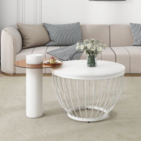 Elégant set de 2 tables basses, design Nest, MDF & aspect bois, cadre ...