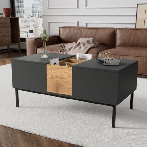 Table basse moderne avec plateau réglable, aspect gris noir et bois ...
