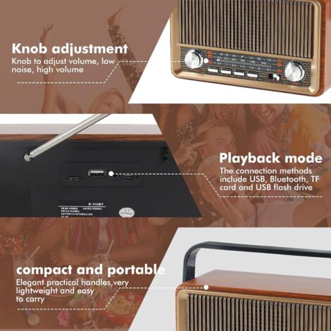 Poste Radio Vintage Retro, AM/FM/SW Poste Radio Portable Rechargeable ...