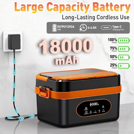 1.5L Gamelle Chauffante, Rechargeable Lunch Box Chauffante Electrique ...