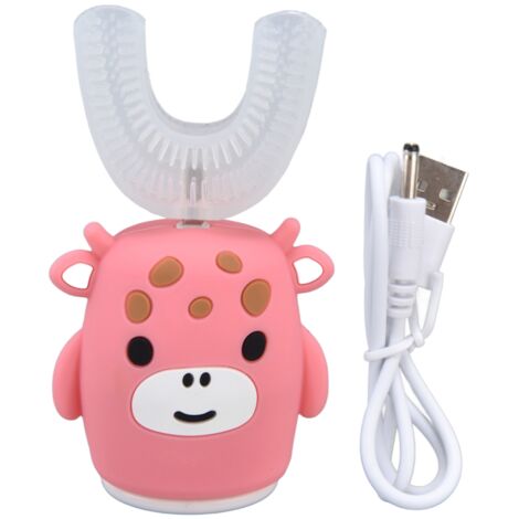 Brosse à dents électrique en forme de U pour enfants, rose, motif ...