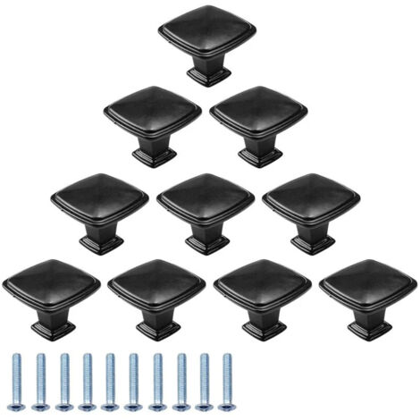 10 Pcs black furniture button handle drawer door buttons square cabinet ...