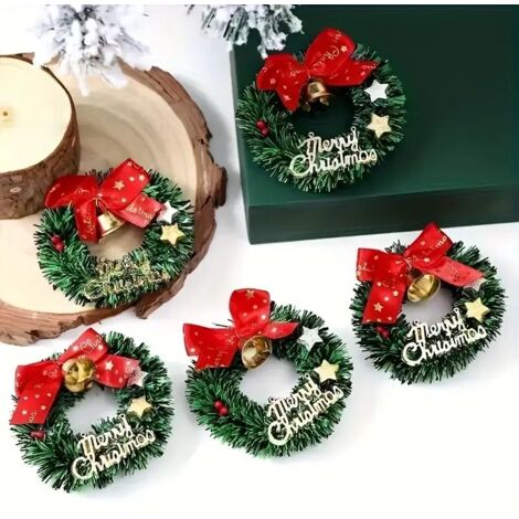 40 mini coronas navideñas con lazos rojos y campanillas doradas ...