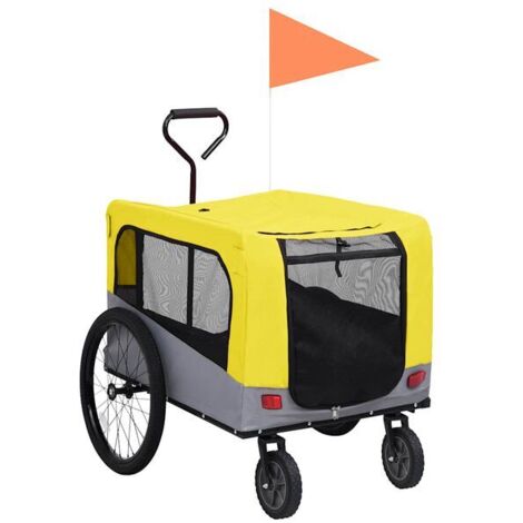 Remorque de vélo pour chiens et poussette 2-en-1 jaune et gris