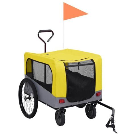Remorque de vélo pour chiens et poussette 2-en-1 jaune et gris