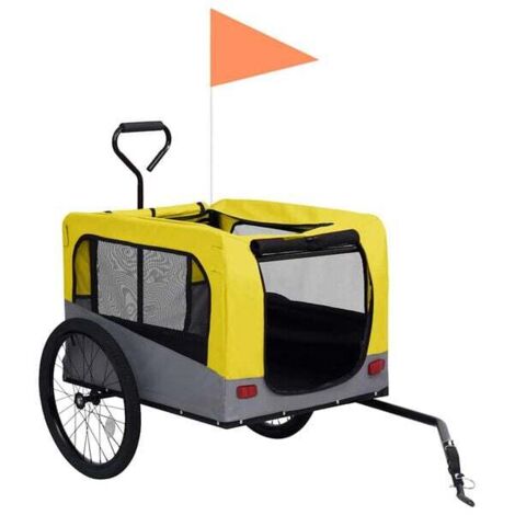 Remorque de vélo pour chiens et poussette 2-en-1 jaune et gris