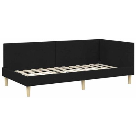 Cadre de lit d'angle Noir 90 x 190 cm Tissu et bois reconstitué