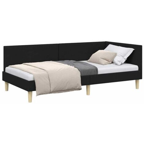 Cadre de lit d'angle Noir 90 x 190 cm Tissu et bois reconstitué