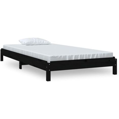 Lit empilable sans matelas noir 75x190 cm bois de pin massif