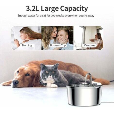 Distributeur d'eau inox pour chat grande capacité 3,2 litres hygiénique ...