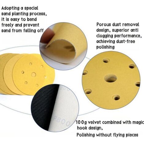 Lot de 50 disques abrasifs de 125 mm, 5 disques de ponçage ronds à 8 ...