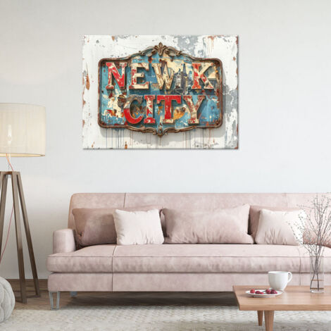 Wandbild New York Schild Retro 60x40