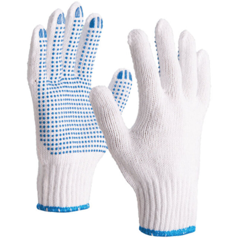 GUANTES DE PUNTO DE POLIALGODÓN CON PUNTO DE PVC TP169 BLANCO/AZUL T9 ...