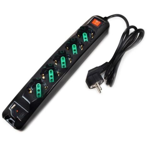 Tecnoware Power Cleaner 5 enchufes Schuko negro con USB
