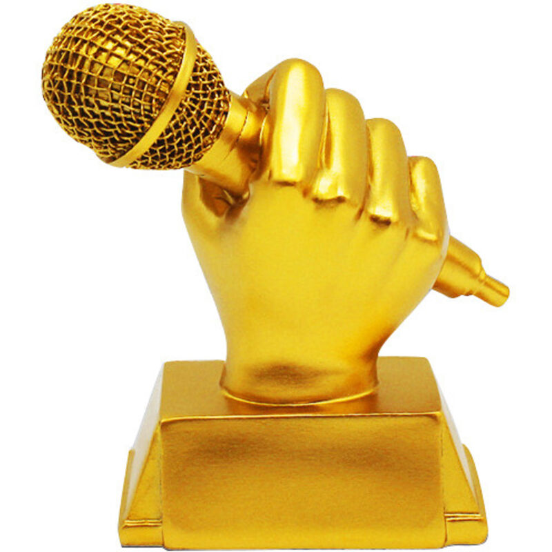 Trofeo Micrófono Dorado - Pequeño Trofeo de Resina para Karaoke (1 ud ...