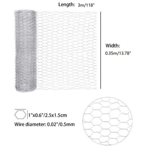 Grillage à poule en métal galvanisé hexagonal de 0,35 x 4 m (maille ...