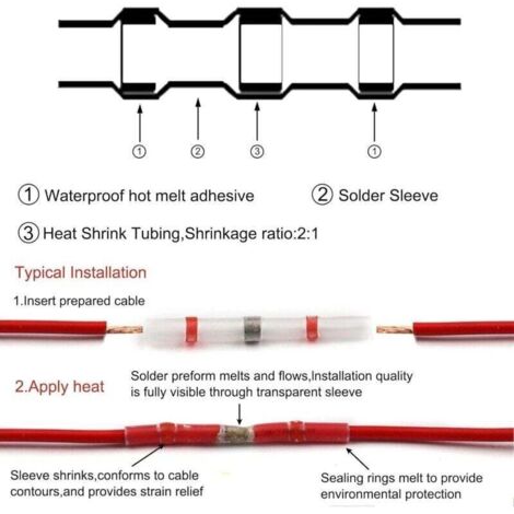50pcs imperméable à l'eau thermorétractable soudé anneau d'étain tube ...