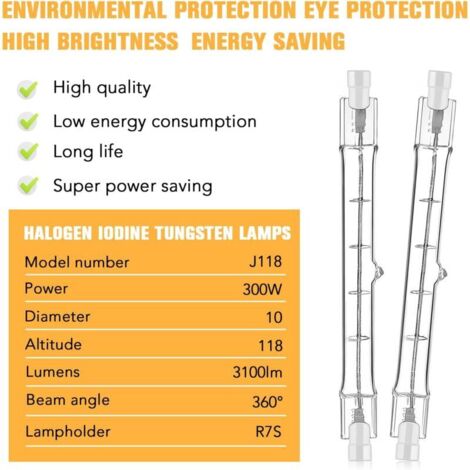 500W tube R7s 118mm halogène Dimmable Blanc Chaud 2800K ampoule crayon ...