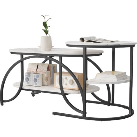 Table basse gigogne, structure en métal noir, marbre blanc, table basse ...