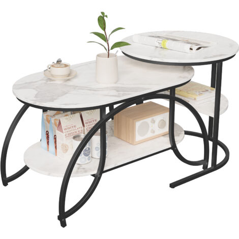 Table basse gigogne, structure en métal noir, marbre blanc, table basse ...