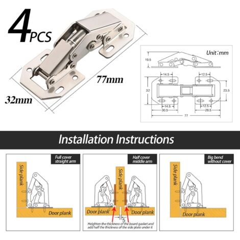 APEX 4PCS Charnière Porte Placard 90 Degrés avec Vis Amortisseur Piston ...