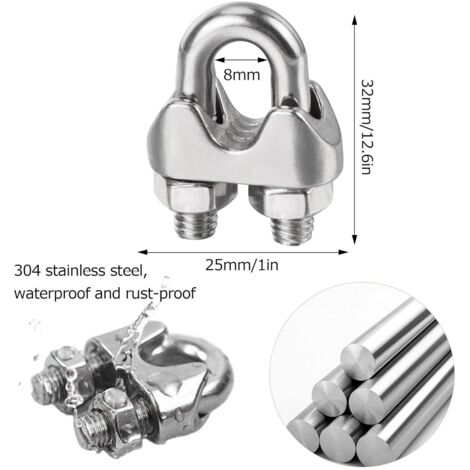 APEX Serre Cable Inox 6mm,16 Pièces Serre Cable Acier Attaches pour 6mm ...