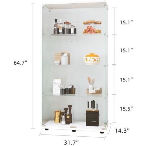 Vitrina de Vidrio Templado - 4 Estanterías - Diseño Moderno - 2 Puertas ...