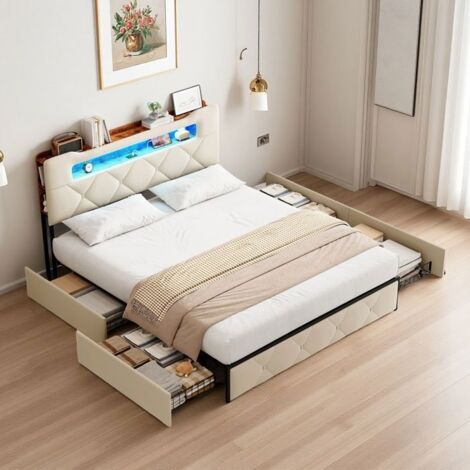 Doppelbett groß 160x200 - Bett mit intelligentem Stauraum - RGB ...