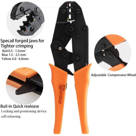 Pince à sertir cosse, Pince à Sertir à Cliquet 0,5-6 mm², Pince à Cosse de Câble, avec 700 ...