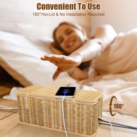 Boîte de Rangement Cache-Fils pour Bureau en Simili-Rotin avec ...