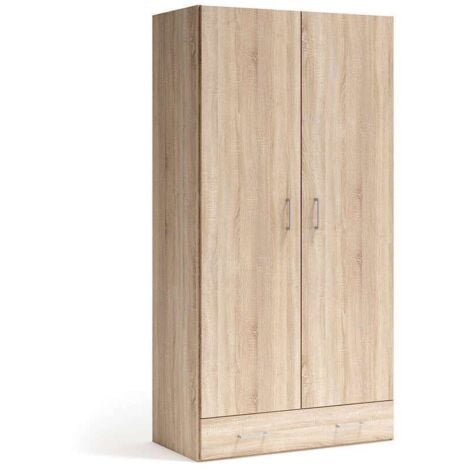 Armario 2 puertas abatibles y 1 cajón acabado roble cambrian, 197cm(alto) 99cm(ancho) 51cm(fondo)