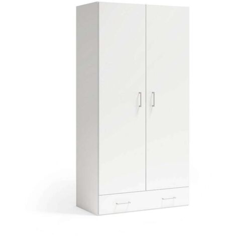 Armario 2 puertas abatibles y 1 cajón acabado blanco, 197cm(alto) 99cm(ancho) 51cm(fondo)