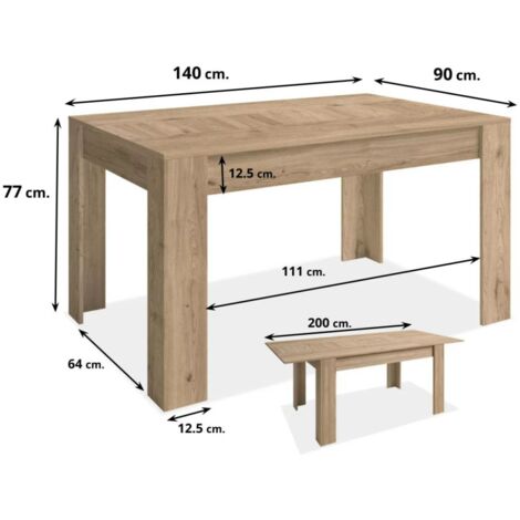Mesa comedor Bass extensible acabado roble, 77cm(alto) 140-200cm(ancho ...