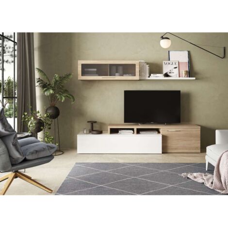 Mueble de salón Nex en roble canadian/ blanco brillo, 200cm(alto) 200cm ...
