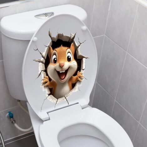 Autocollant 3D écureuil pour abattant WC, imperméable, décoration salle ...