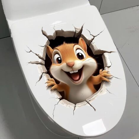 Autocollant 3D écureuil pour abattant WC, imperméable, décoration salle ...