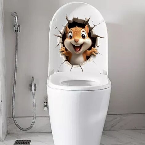 Autocollant 3D écureuil pour abattant WC, imperméable, décoration salle ...
