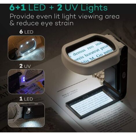 Lupa con luz, 20X 10X Lupa de mano y de soporte Lupa iluminada de 9 LED ...