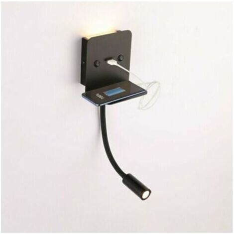 Applique murale LED Slange 3 W + lampe de lecture avec port USB - Noir