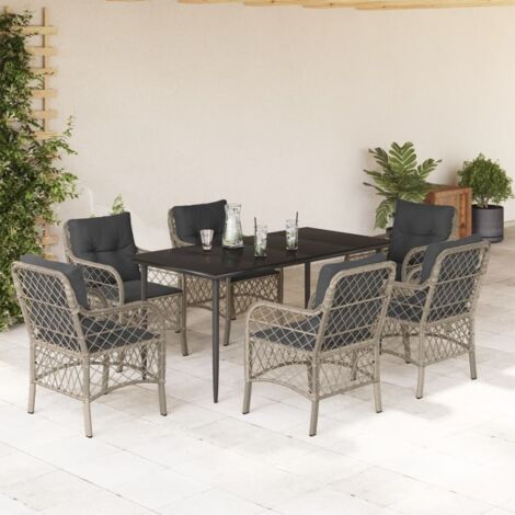 Ensemble à manger de jardin et coussins 7 pcs gris clair rotin, Gris ...