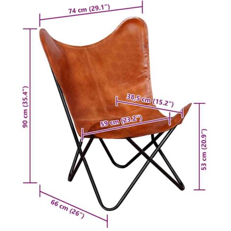 Chaise papillon Marron Cuir véritable, Brun, 243728
