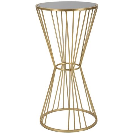 Table ronde en métal doré 40x80 cm avec plateau miroir élégant