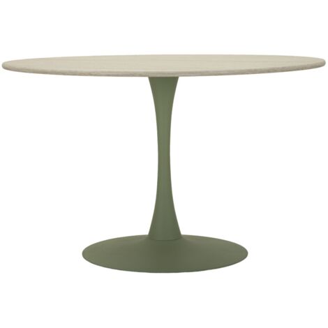 Table à manger moderne verte et crème, design épuré 120x120x76 cm