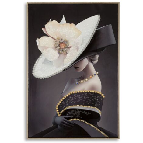 Tableau Moderne Wien Hat -B- Femme Chic 62x92 cm Cadre Bois et Métal