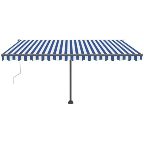Auvent automatique capteur de vent/LED 400x300 cm Bleu et blanc, Bleu ...