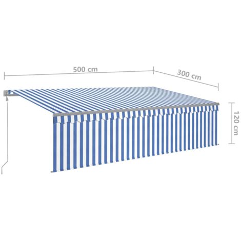 Auvent automatique store capteur de vent/LED 5x3m Bleu et blanc, Bleu ...